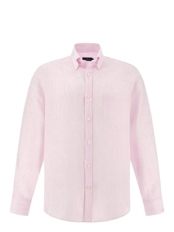 Paul & Shark Soffio Linen Shirt With Striped Pattern - Rows White Pink