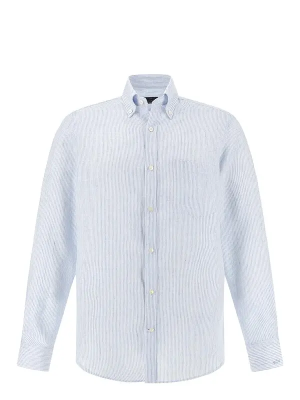 Paul & Shark Soffio Linen Shirt With Striped Pattern - Rows White Light Blue