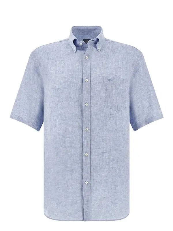 Paul & Shark Soffio Linen Shirt With Short Sleeves - Bluette