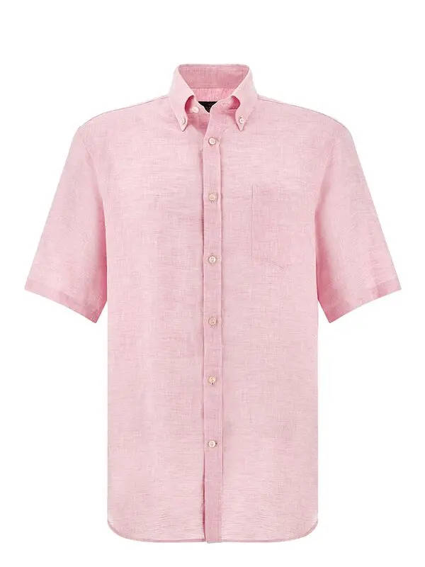Paul & Shark Soffio Linen Shirt With Short Sleeves - Light Pink