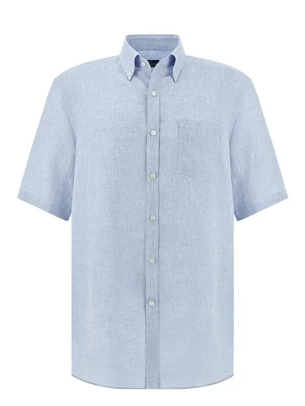 Paul & Shark Soffio Linen Shirt With Short Sleeves - Light Blue