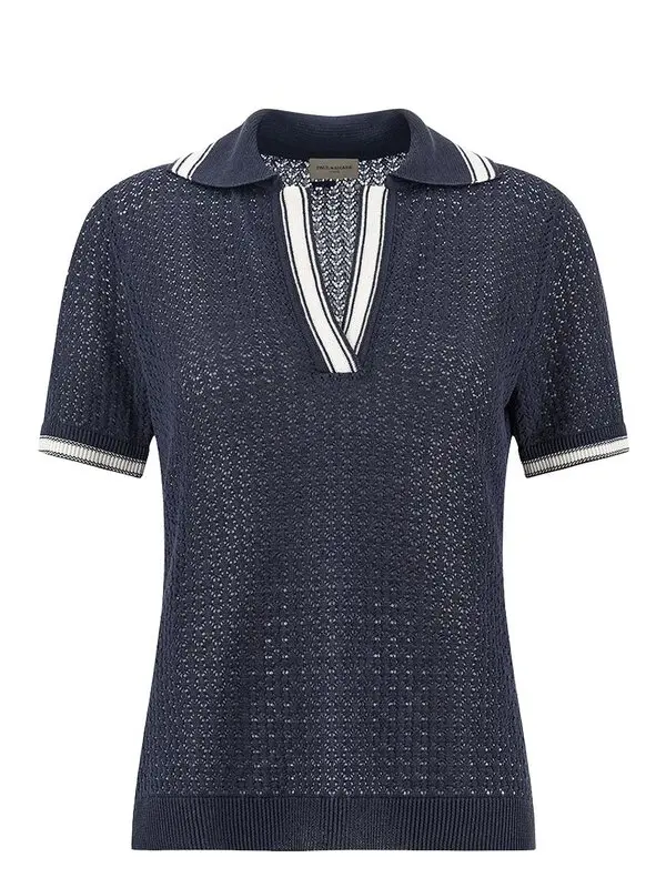 Paul & Shark Pure Linen Openwork Knit Polo - Blue