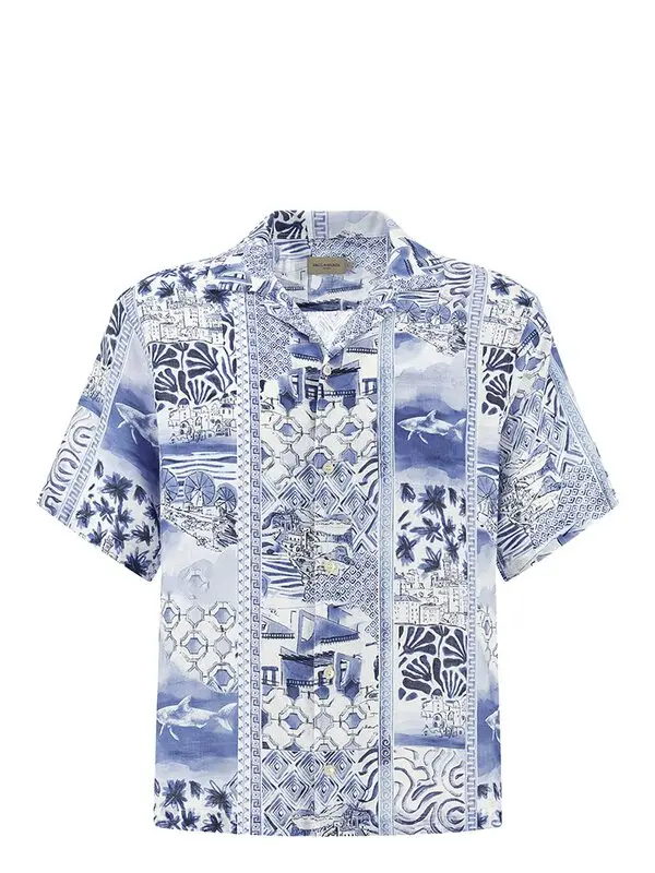 Paul & Shark Linen Shirt With Greece Voyage Print - Mediterranean Landscape Print