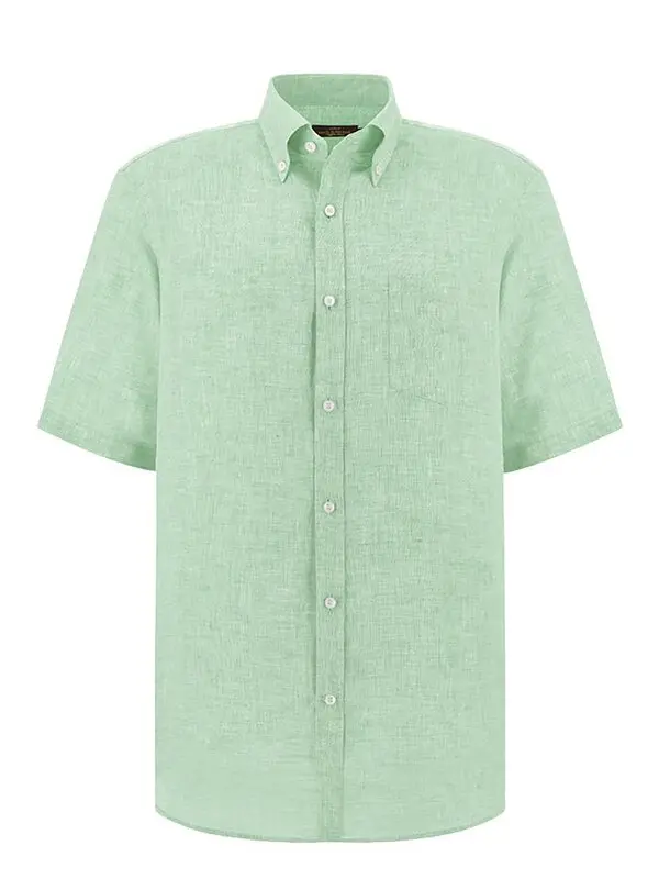 Paul & Shark Soffio Linen Shirt With Short Sleeves - Light Green