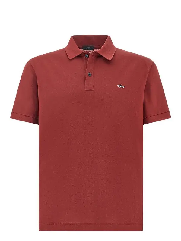 Paul & Shark Double Piqué Cotton Polo Shirt With Shark Embroidery - Ruby Wine