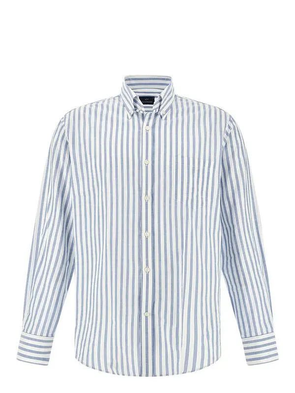 Paul & Shark Cotton Poplin Shirt With Striped Pattern - Rows White Light Blue