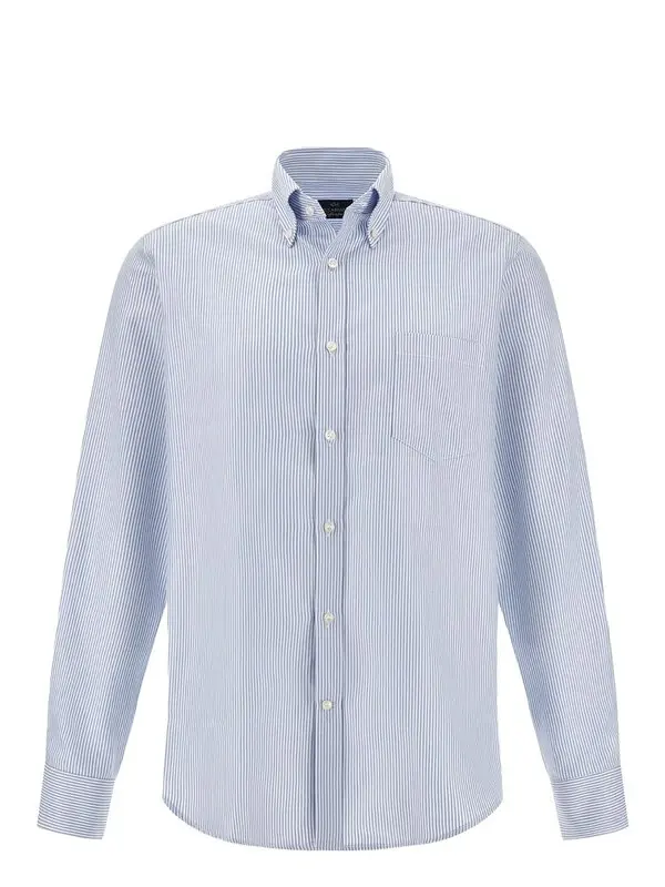 Paul & Shark Cotton Oxford Shirt Soffio - Stripes  White Light Blue