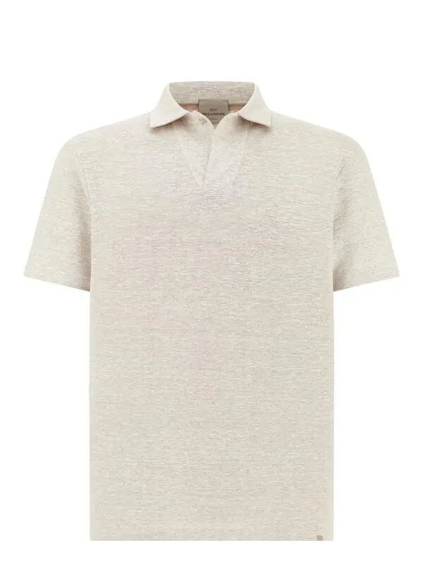 Paul & Shark Open Collar Polo In Linen Jersey - Cloud Dancer/doeskin