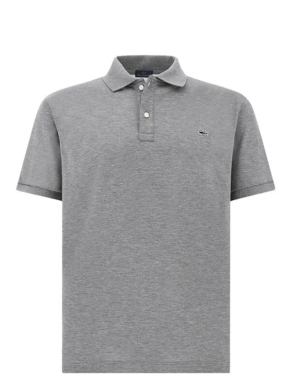 Paul & Shark Double Piqué Cotton Polo Shirt With Shark Embroidery - Alloy