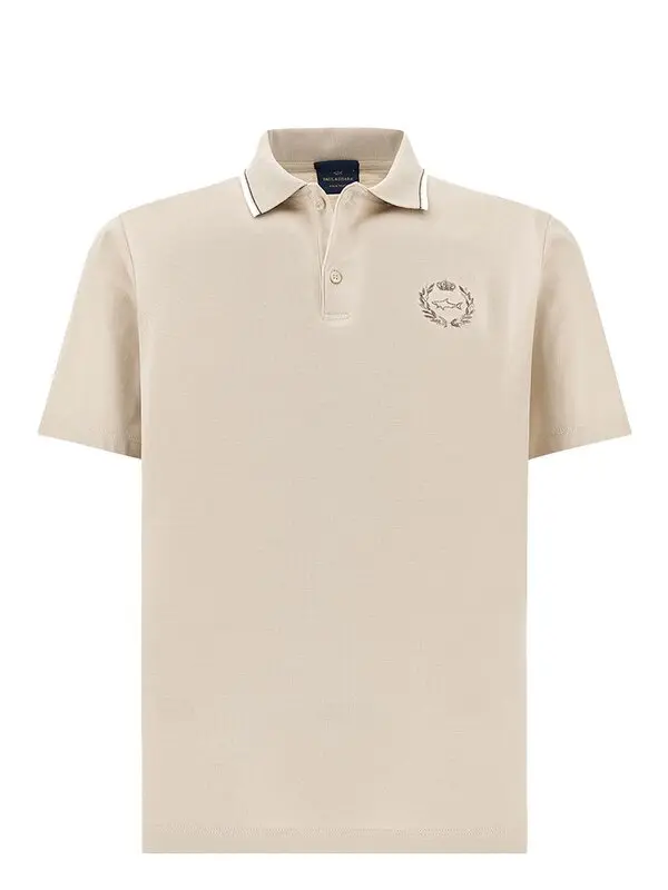 Paul & Shark Polo Shirt In Aqua Touch Cotton With Heraldic Embroidery - Beige