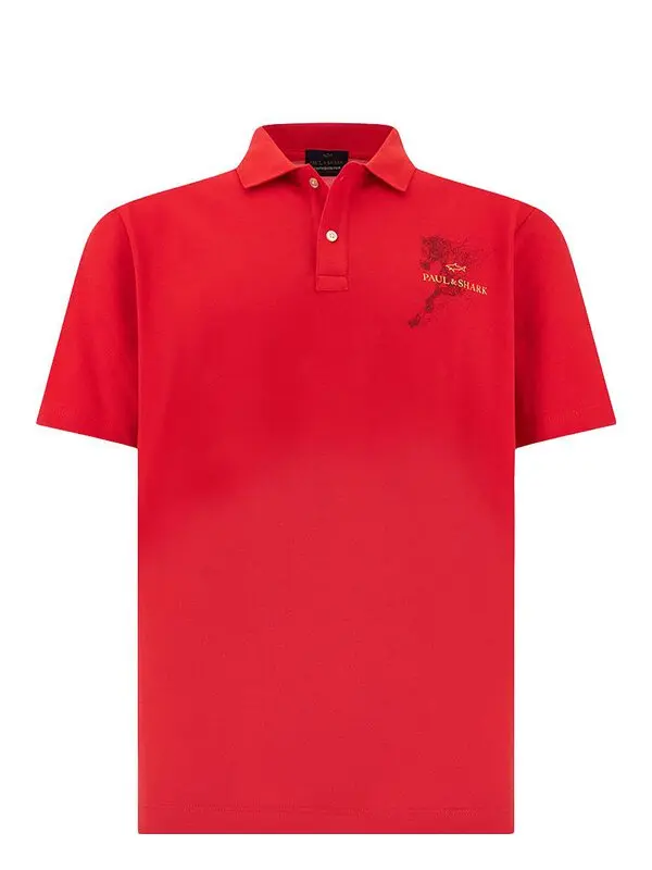 Paul & Shark Cotton Piqué Polo Shirt With Year Of The Horse Print - Red