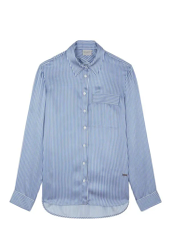 Paul & Shark Striped Silk Shirt - Rows White Cobalt