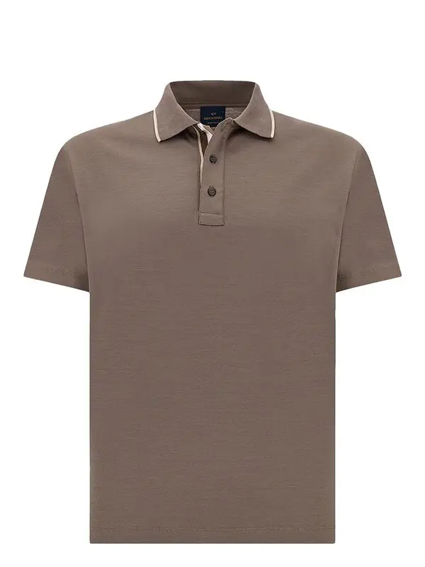 Paul & Shark Cotton Aqua Touch Polo With Striped Detail - Morel
