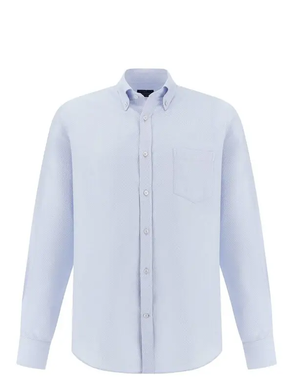 Paul & Shark Soffio Cotton Shirt With Damier Pattern - Light Blue