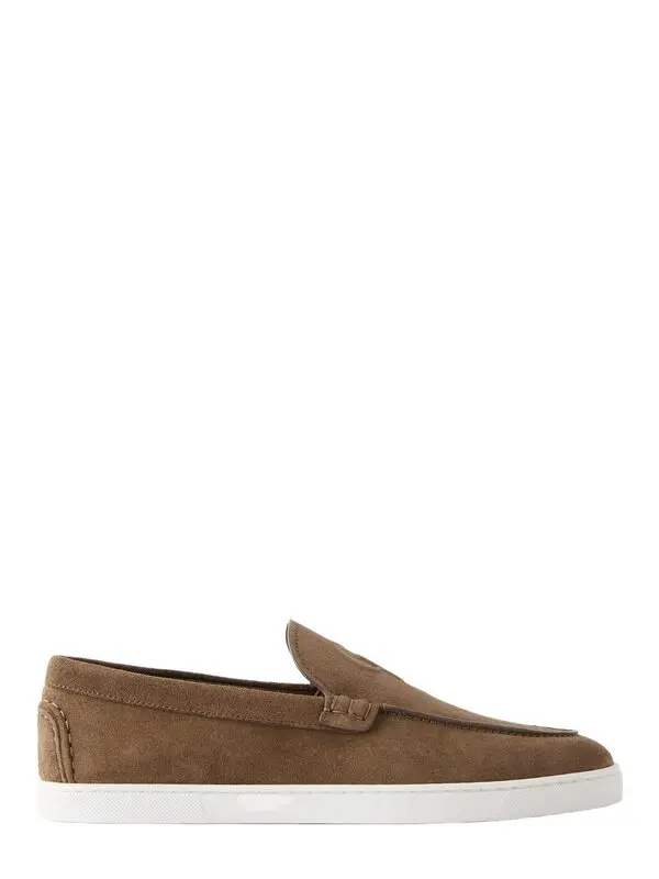 CHRISTIAN LOUBOUTIN Embossed Suede Boat Shoes - Brown