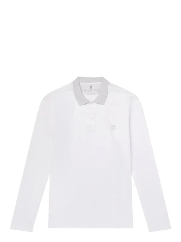 Brunello Cucinelli Logo-appliquéd Cotton-piqué Polo Shirt - White