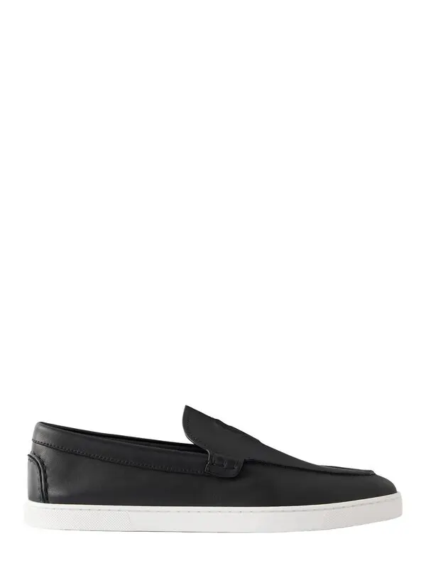 CHRISTIAN LOUBOUTIN Logo-embossed Leather Boat Shoes - Black