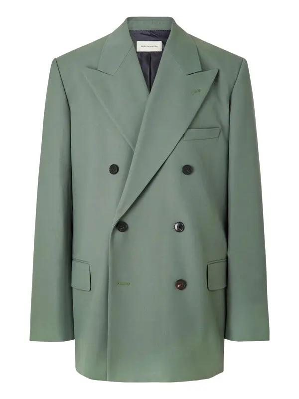 Dries Van Noten Bosier Double-breasted Wool-gabardine Blazer - Green