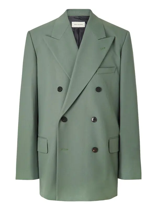 Dries Van Noten Bosier Double-breasted Wool-gabardine Blazer - Green