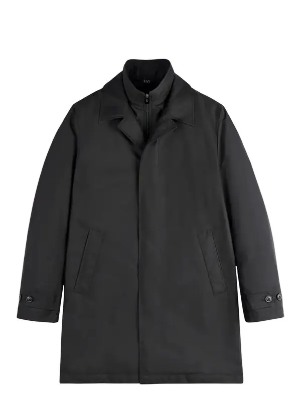 FAY Morning Coat With Stand Collar And Zip-up Front - Black