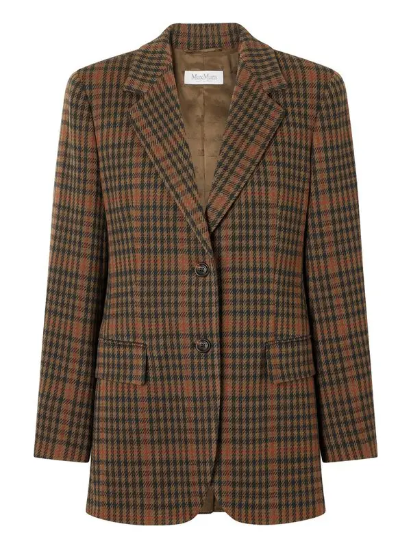 Max Mara Houndstooth Wool And Cotton-blend Blazer - Brown