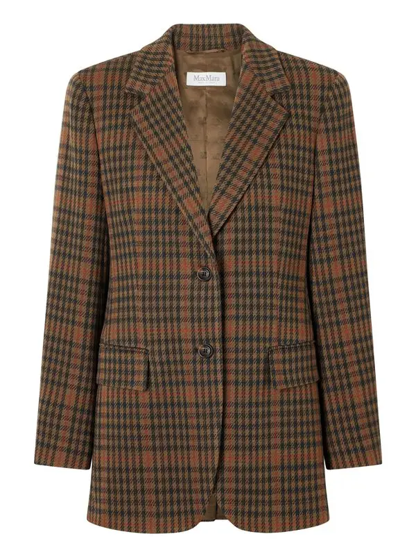 Max Mara Mxmgalgosce Houndstooth Wool And Cotton-blend Blazer - Camel