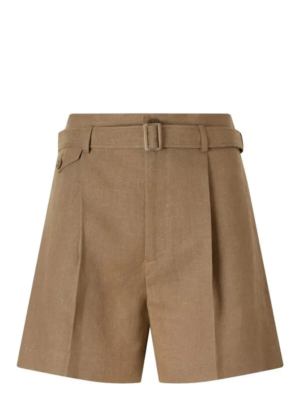 Ralph Lauren Belted Pleated Linen Shorts - Brown