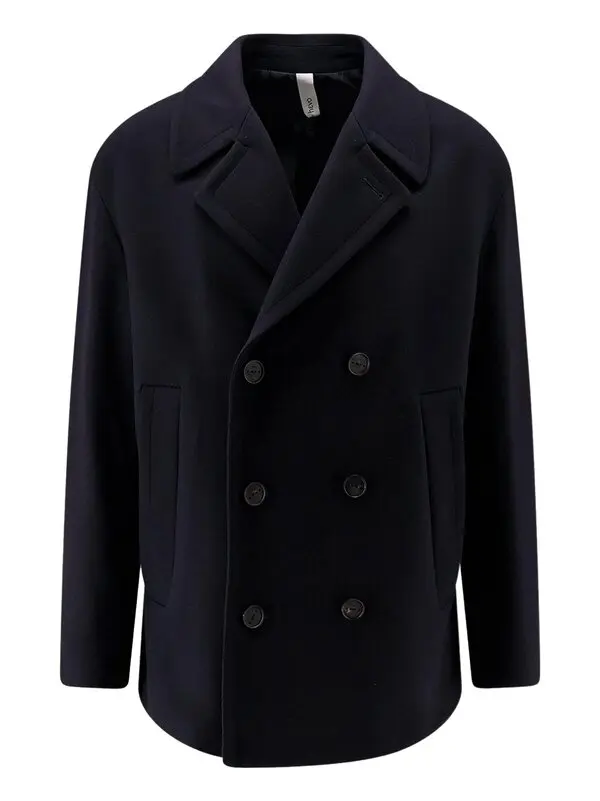 HEVO Double-breasted Virgin Wool Blend Peacoat - Blue