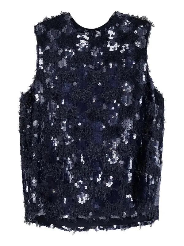 SEMICOUTURE Fringed Top Wwith Sequins - Black