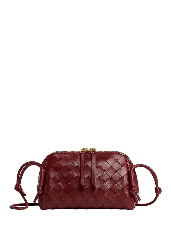 Bottega Veneta Concert Pouch Leather Shoulder Bag With Intrecciato Pattern - Red