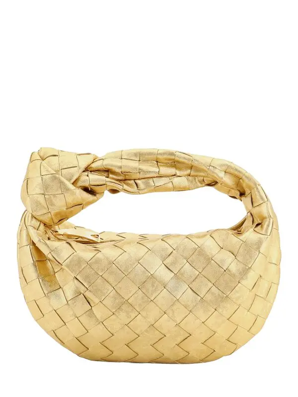 Bottega Veneta Mini Jodie Leather Handbag With A Foggy Mirror Effect Braided Motif - Gold