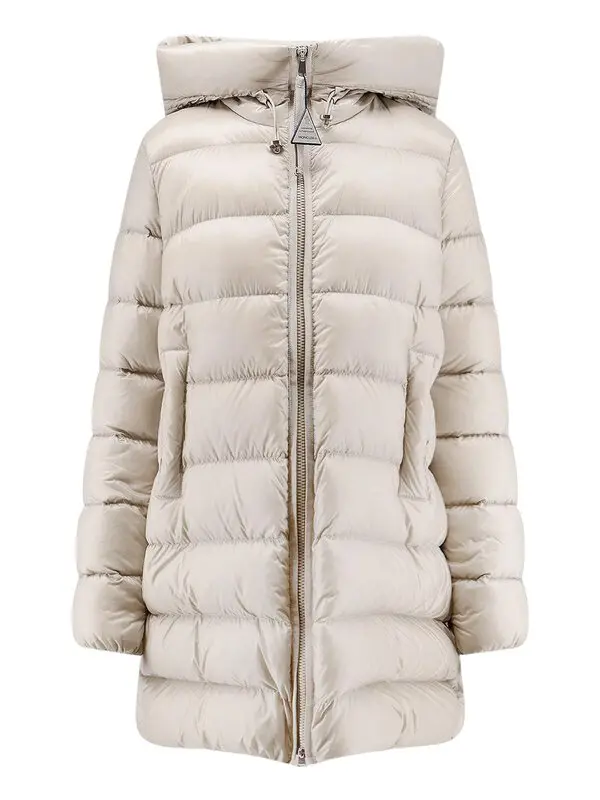 Moncler Suyenne Hooded Long Down Jacket - Beige