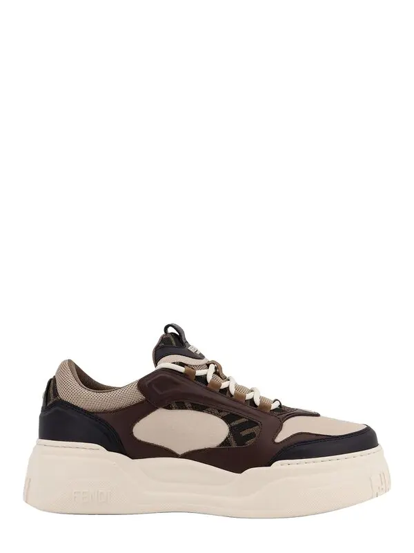 Fendi Force Leather And Jacquard Ff Fabric Insert Sneakers - Brown