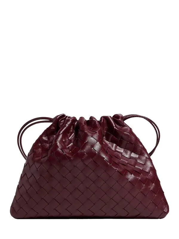 Bottega Veneta Medium Dustbag Leather Clutch Bag With Woven Effect - Red