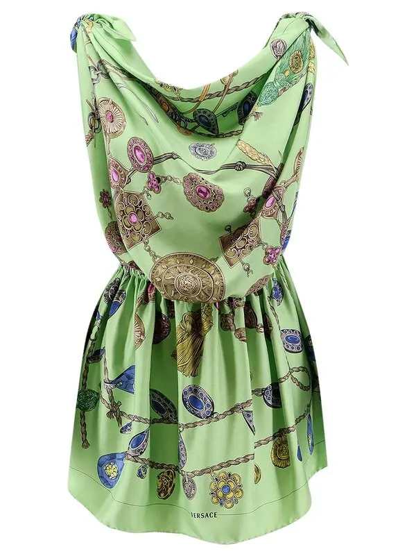 Versace Printed Silk Twill Mini Dress - Green