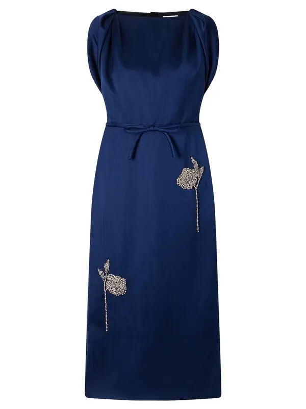 Erdem Bow-detail Embroidered Satin Midi Dress - Navy