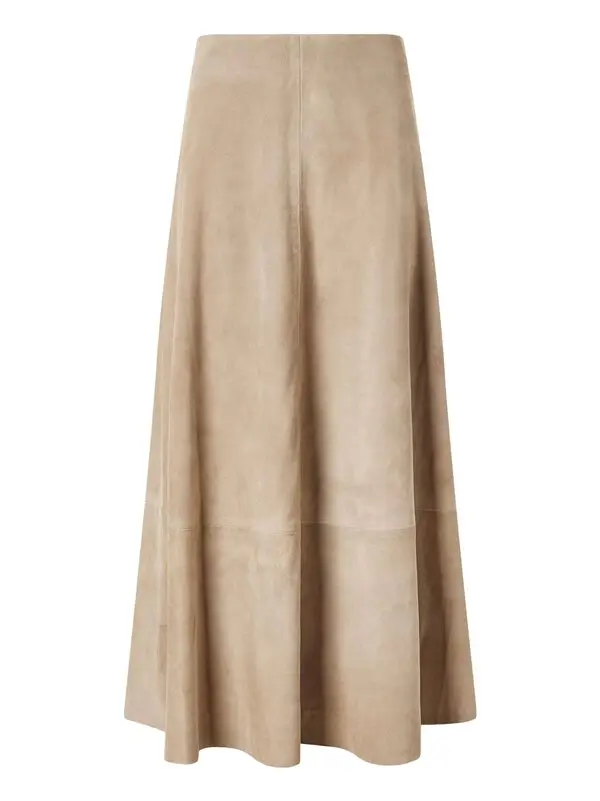 ST. AGNI Paneled Suede Midi Skirt - Beige
