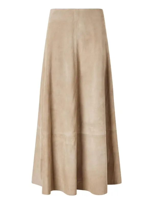 ST. AGNI Paneled Suede Midi Skirt - Neutrals