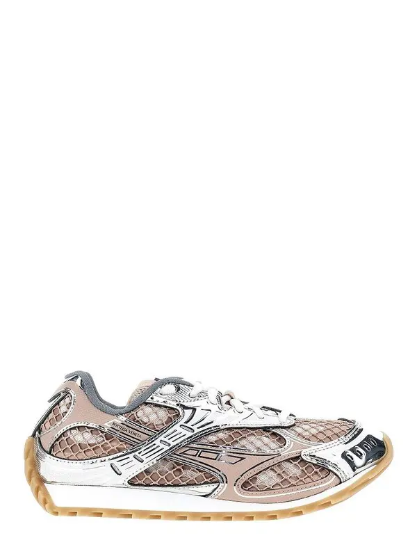 Bottega Veneta Orbit Technical Fabric And Metallized Leather-effect Sneakers - Pink