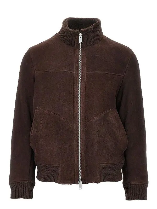 ARMA Suede Leather Jacket With Shearling Interior - Brown
