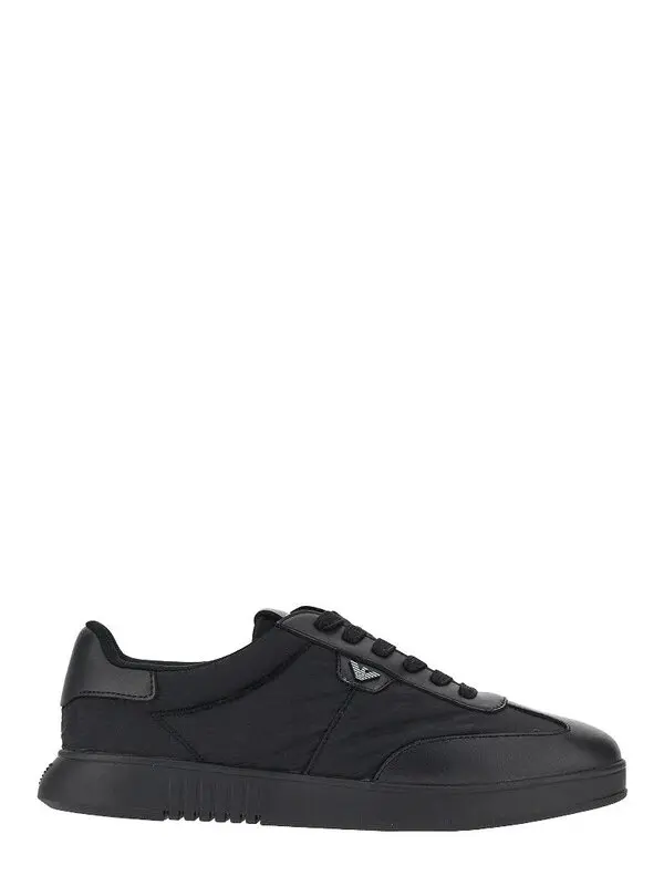 Emporio Armani Nylon And Leather Sneakers With Eagle Logo - Black