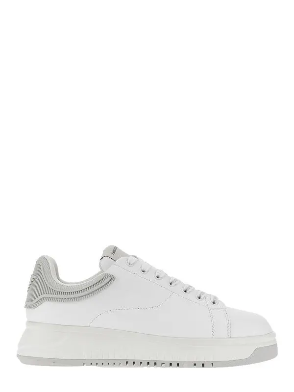 Emporio Armani Leather Sneakers With Eagle Logo - White