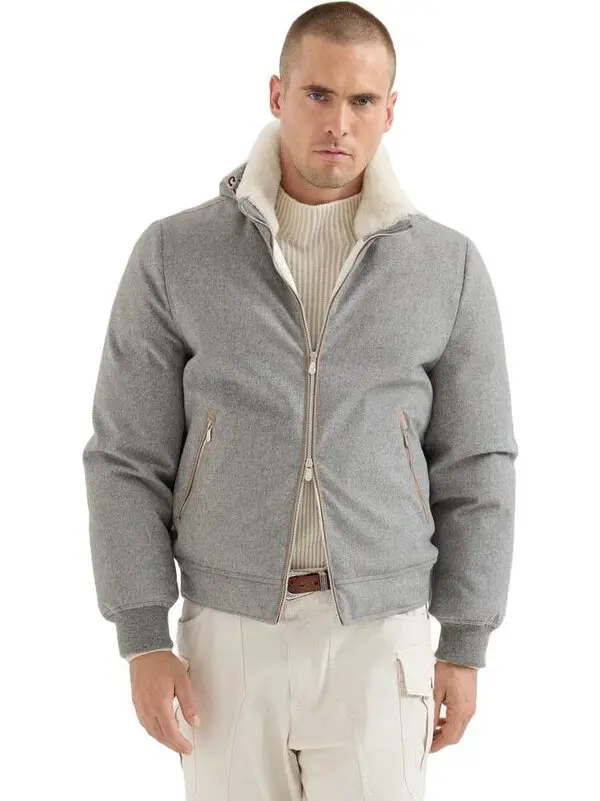 Brunello Cucinelli Bonded Wool Flannel Down Jacket With Detachable Hood - Panama