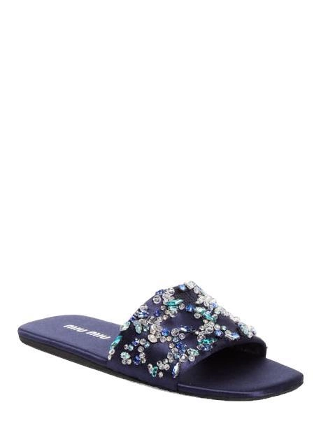 Miu Miu Embellished Floral Crystal Slide Sandals - Baltico
