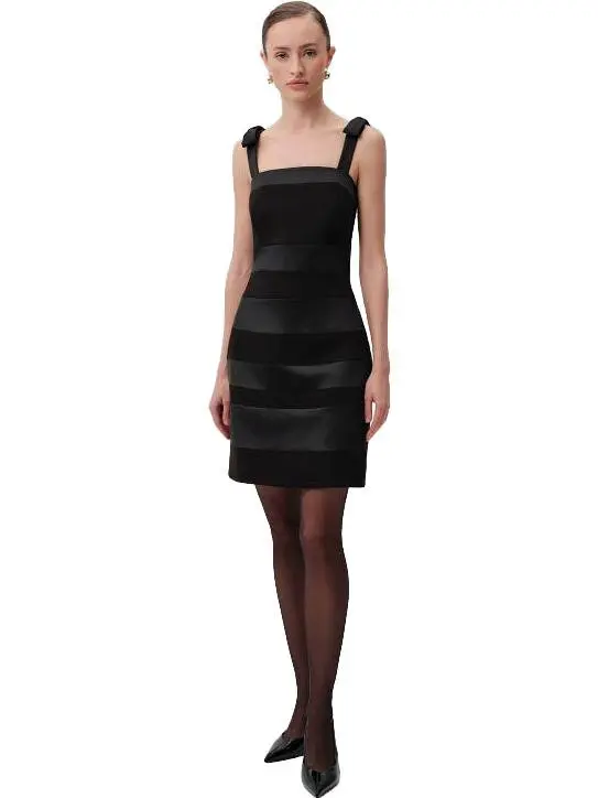 EXQUISE Ribbon Strap Mini Dress - Black