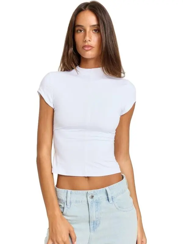 SASHA THERESE Iris High Neck Cap Sleeve Top - White