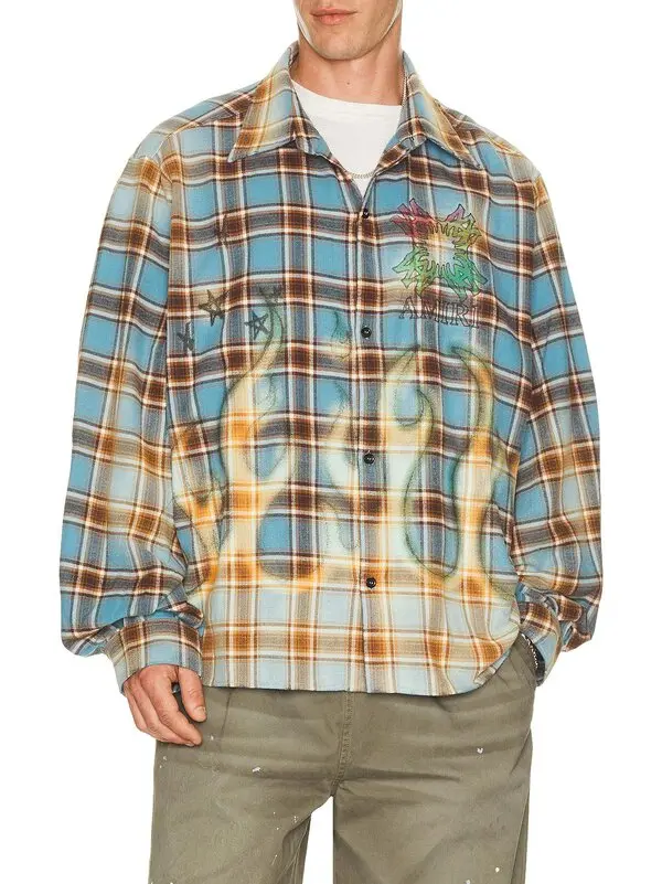 Amiri Ma Quad Flames Flannel Shirt - Blue