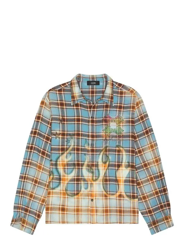Amiri Ma Quad Flames Flannel Shirt - Blue