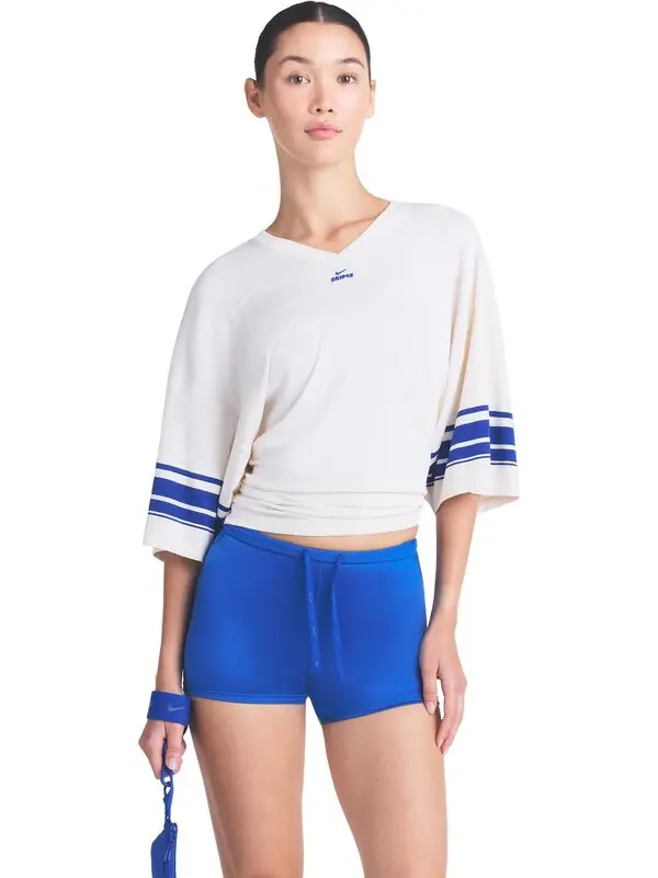 SKIMS Oversized V Neck Top | Blue | Small | Nike Stretch Knit - Ivory