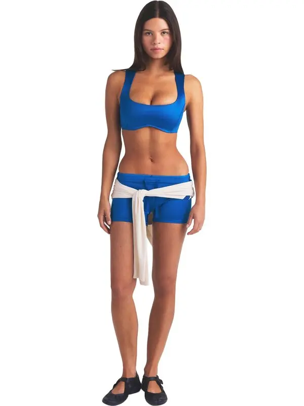 SKIMS Wide Scoop Bra | Blue | Medium | Nike Satin Shine - Cobalt